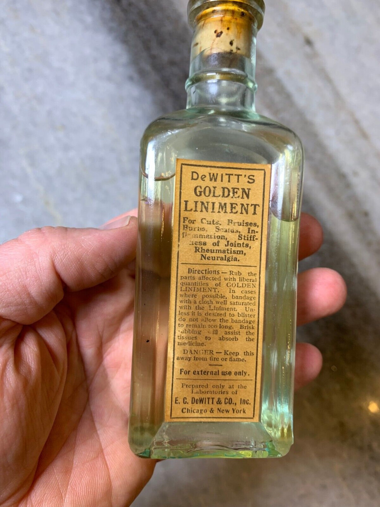 Antique Medicine Bottle Label Unopened Dewitt's Golden Liniment Chicago ...