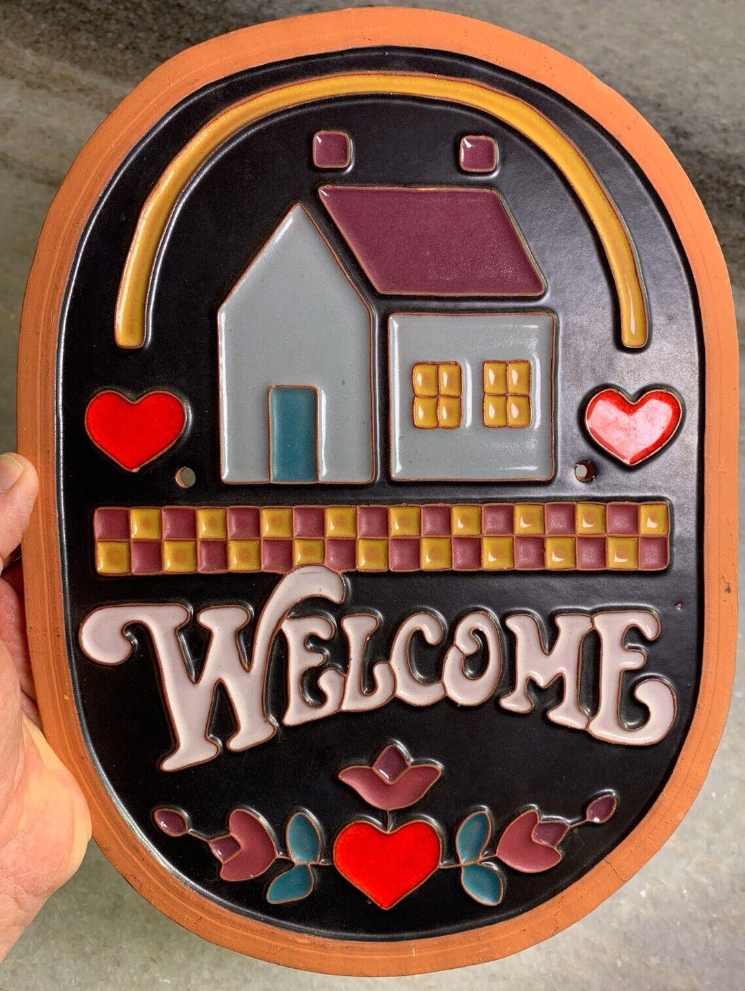 Vintage Welcome Home House Sign Plaque Exterior Outdoors Hearts Terra ...