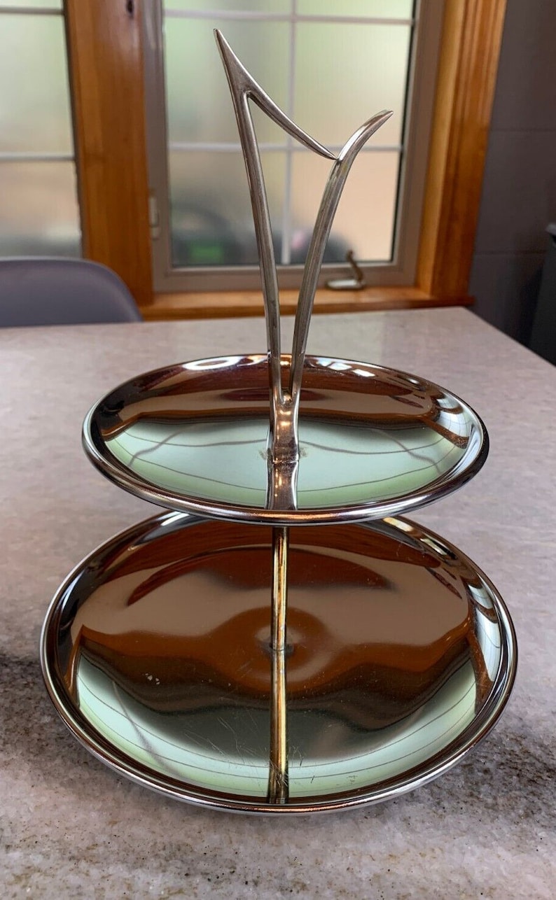 Vintage Antique Mid Century Modern Mcm Chrome Serving Horderve Tray ...