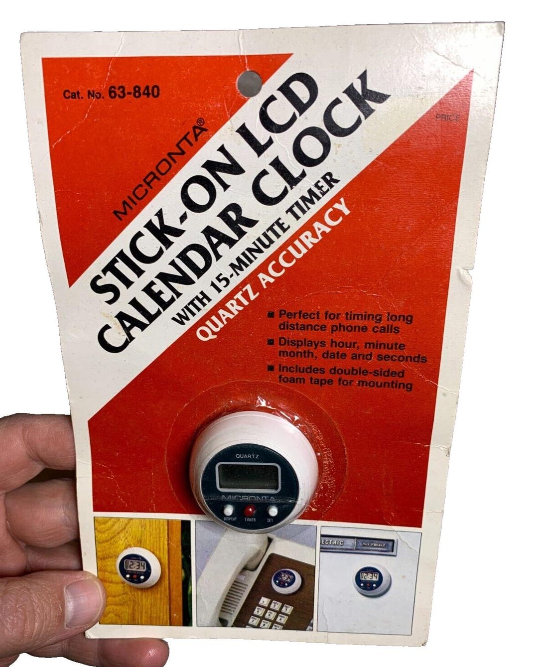 Rare Vintage 1980s 80s Small Round Stick-on Quartz Lcd Clock Calendar ...