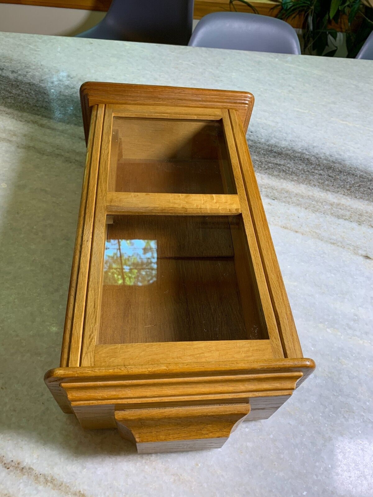Vintage Antique Wood Wooden Oak Shadow Display Box Glass Door Wall Hung ...