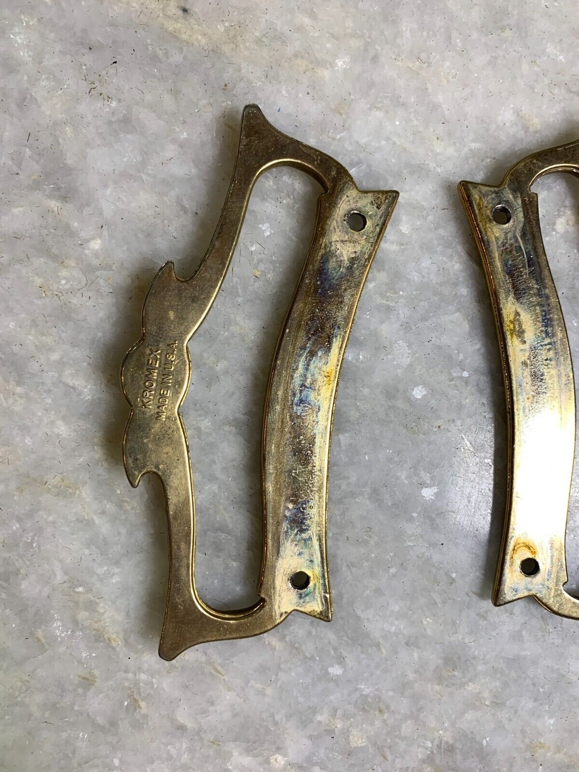 Antique Vintage Mid Century Modern Mcm Steel Metal Handle Handles Gold ...