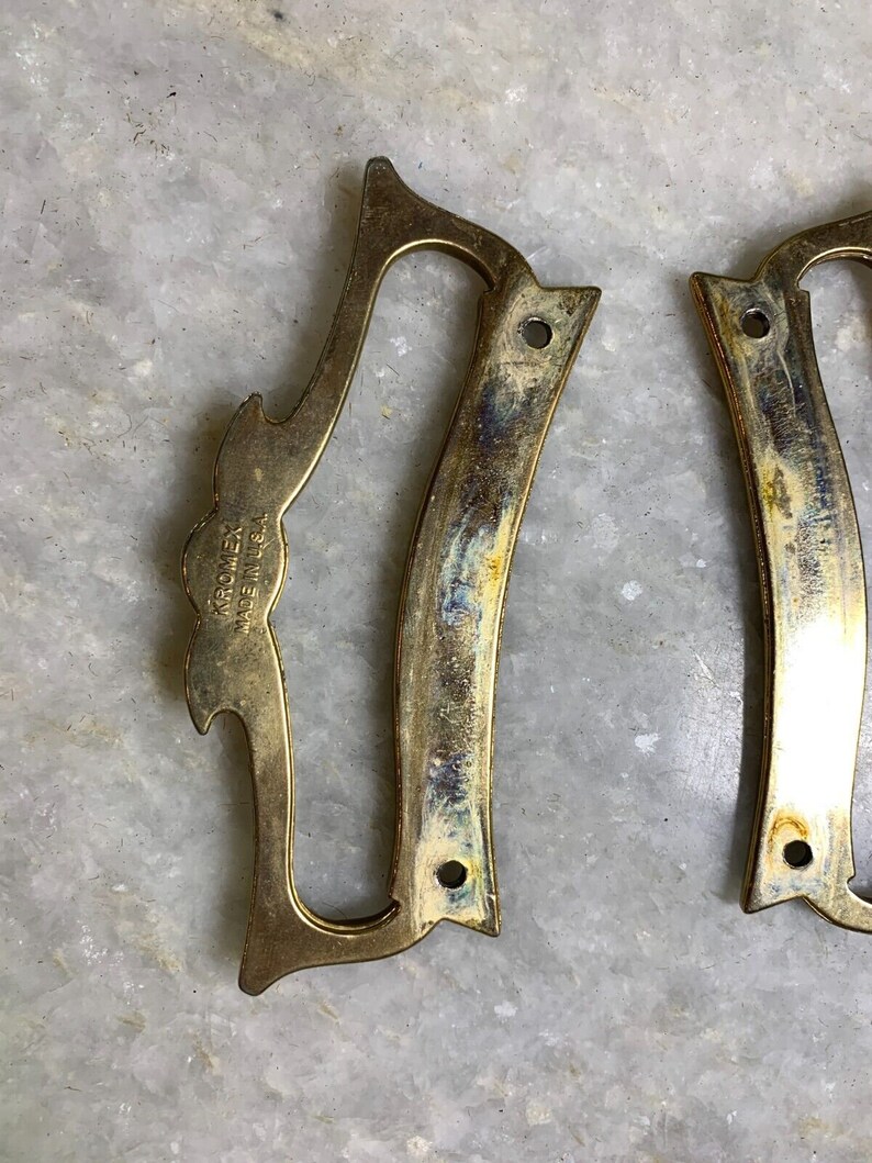 Antique Vintage Mid Century Modern Mcm Steel Metal Handle Handles Gold ...