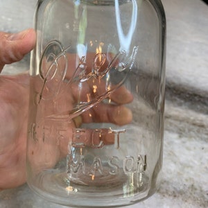 Antique Drey Perfect Mason Canning Jar Cursive Writing W/zinc Lid Quart ...