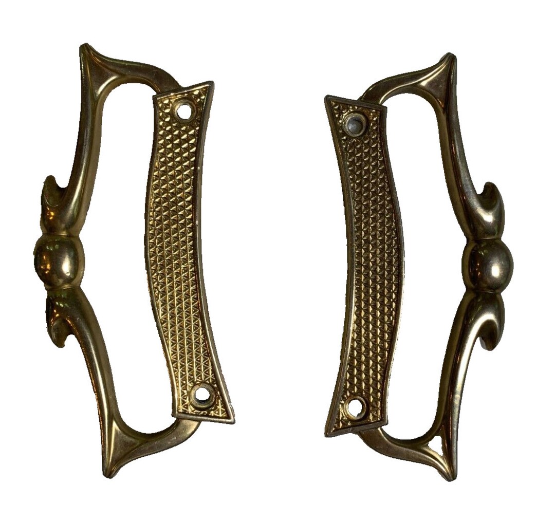 Antique Vintage Mid Century Modern Mcm Steel Metal Handle Handles Gold ...