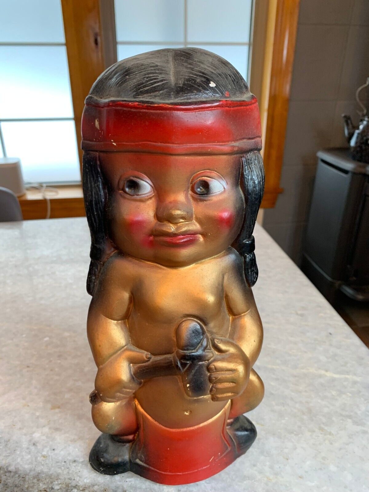 Rare Native American Indian Chalk Chalkware Figurine Piggy Bank Statue ...