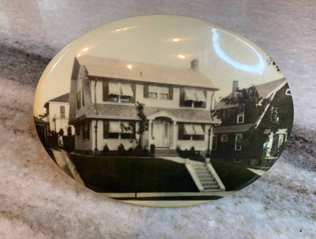 Large Antique Vintage Pin / Button Picture Frame on Stand of House/home ...