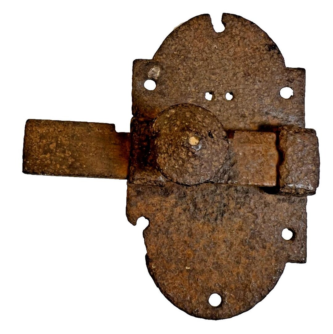 Antique Hand Forged Iron Door Lock Slide Bolt Latch Primitive Rustic C ...