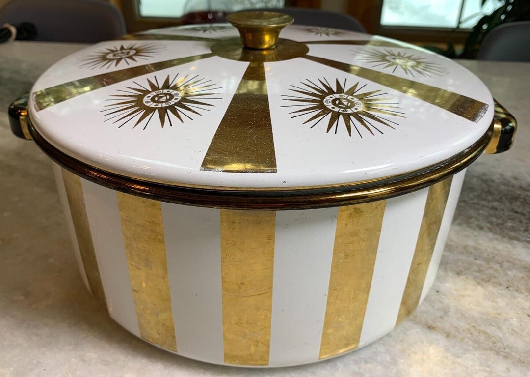Glorious Vintage Mid Century Modern Enamel Enameled Crock Stock Pot ...