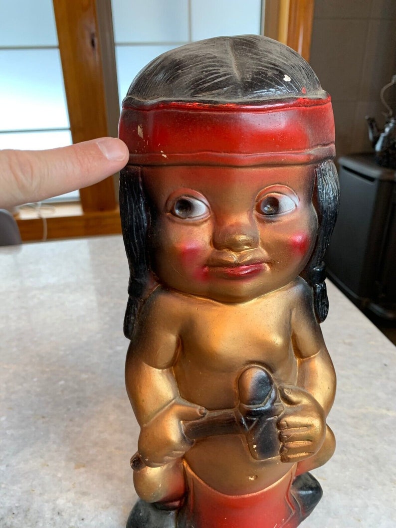 Rare Native American Indian Chalk Chalkware Figurine Piggy Bank Statue ...