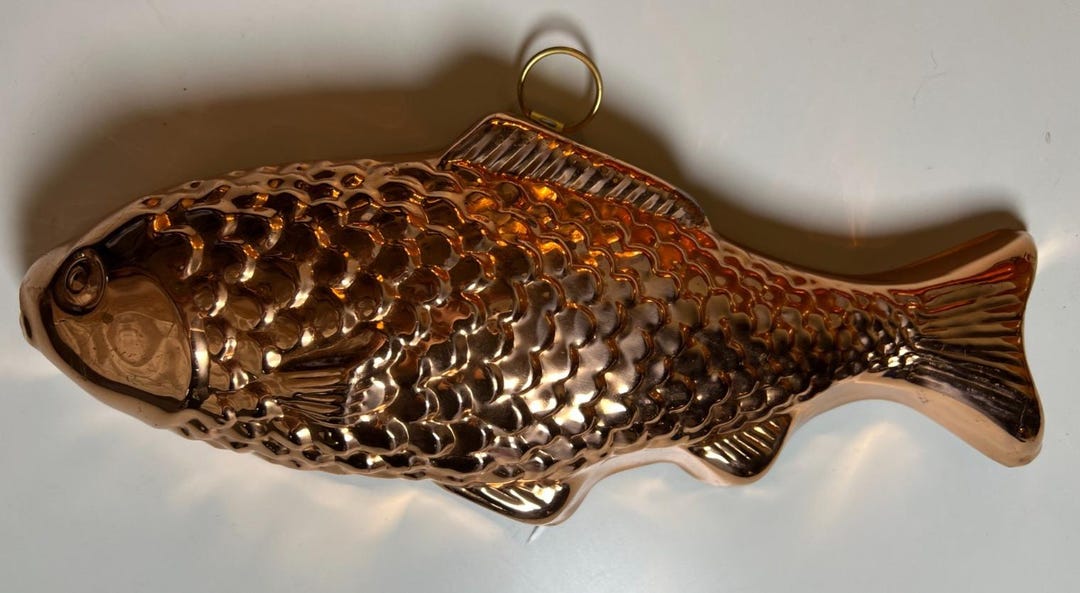 Vintage Detailed Copper Tin Carp Koi Fish Mold Wall Hanging Hung Bundt ...