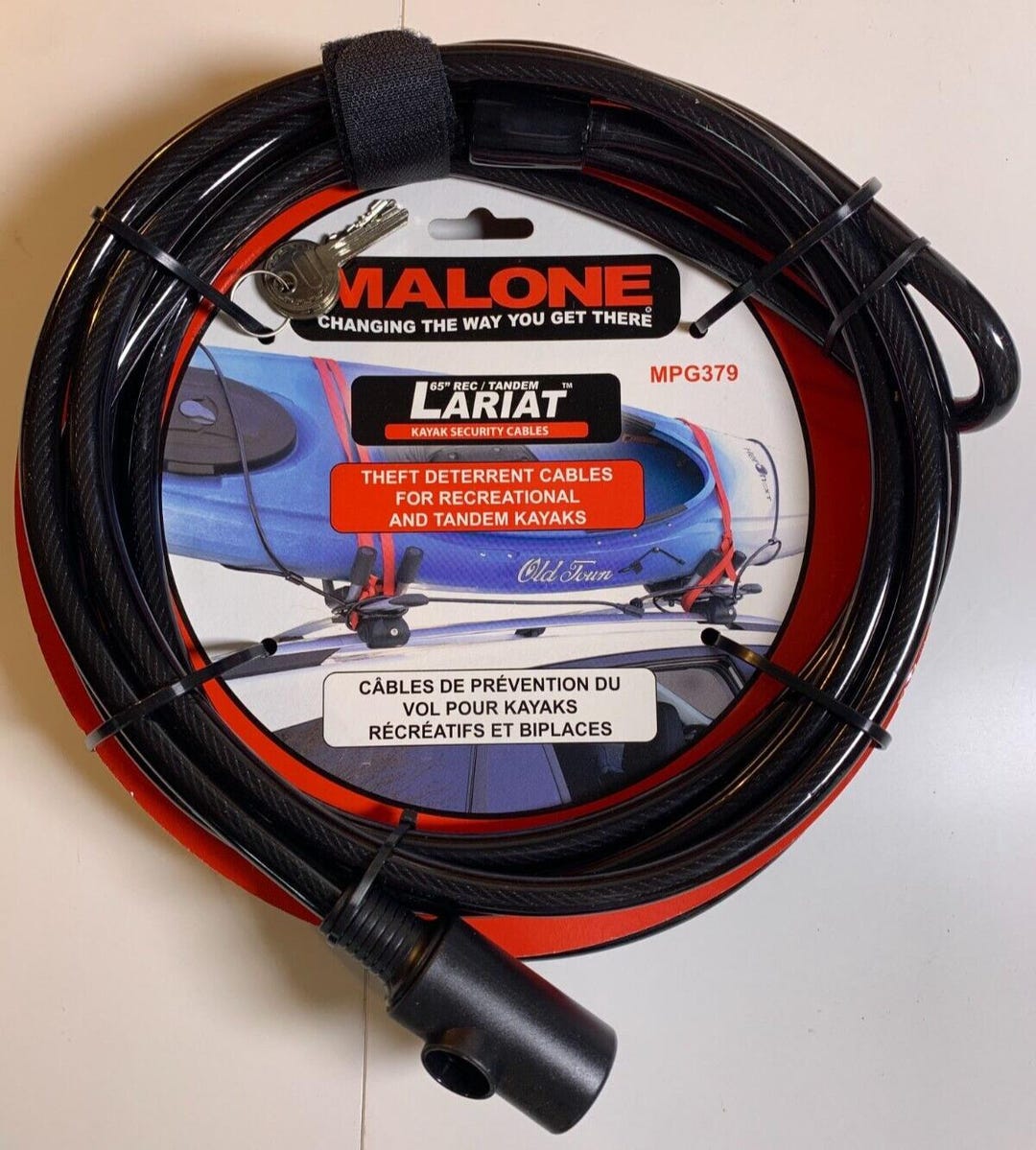 Malone Lariat Universal Kayak Canoe Boat Cable Lock W Keys Stainless ...