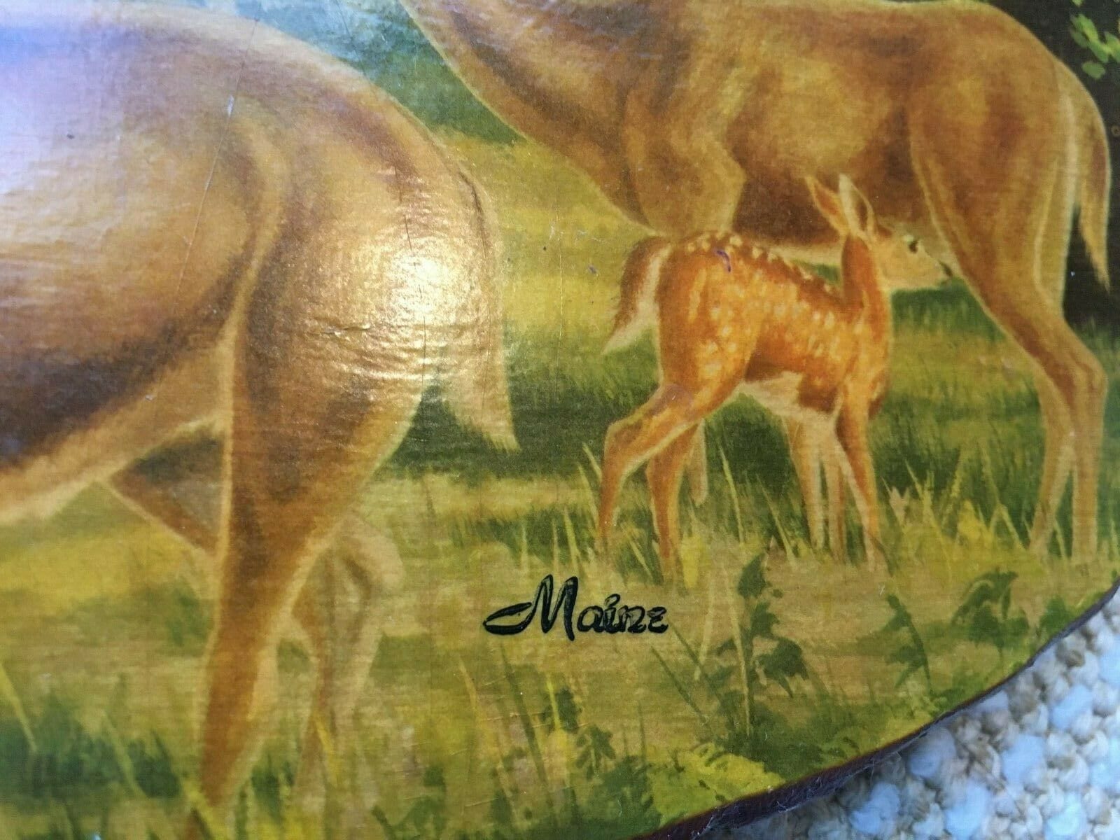 Vintage 1980s Pine Disc/plaque Picture MAINE Whitetail Deer/fawn ...