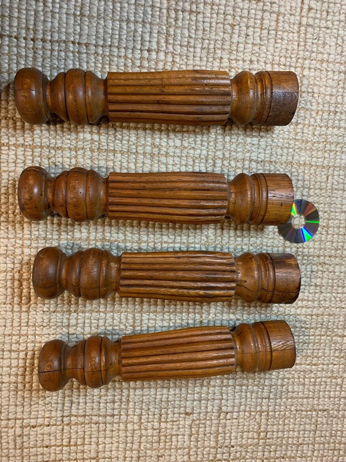 Antique Oak Wood Wooden Turned Table Legs Large Extra Wide 24" T X 4.75 ...