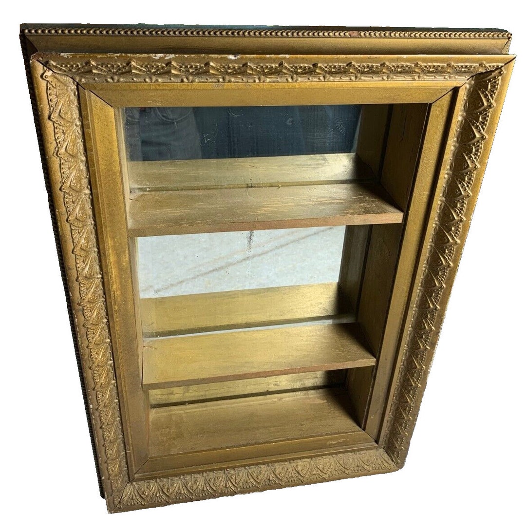 Antique Art Deco Gilded Catholic Display Shadow Box Mirror Frame Framed ...