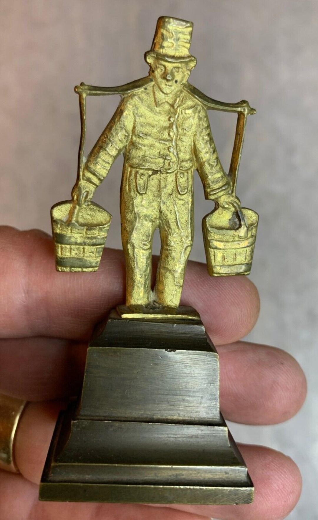 Antique Statue/figure Man Carrying 2 Buckets W/shoulder Yokes/top Hat ...
