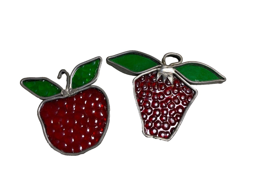Vintage Mid Century Stained Glass Strawberries Dimpled Window ...