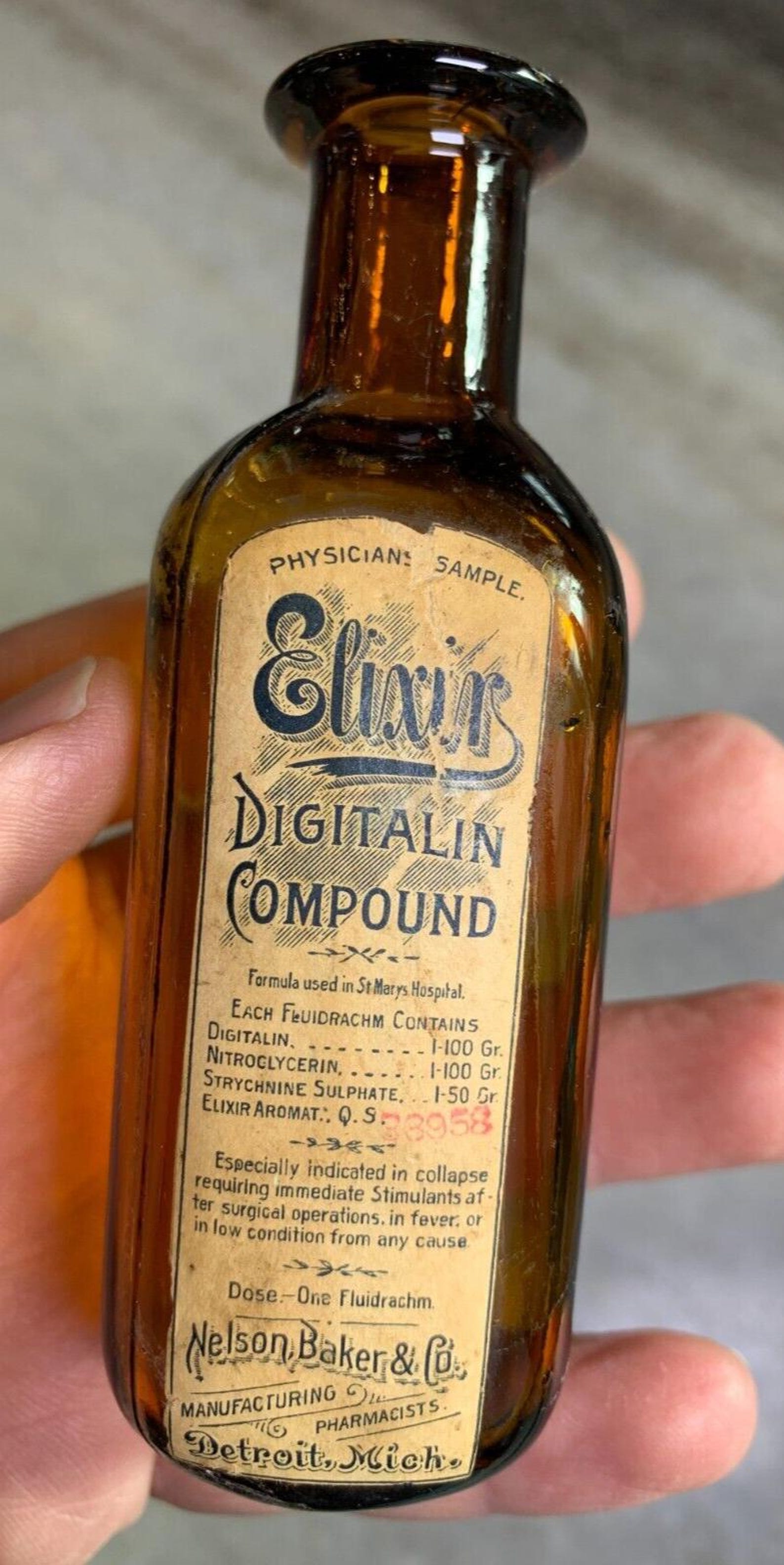 Antique Nelson Baker & Co Elixir Quack Medicine Bottle Label Detroit ...