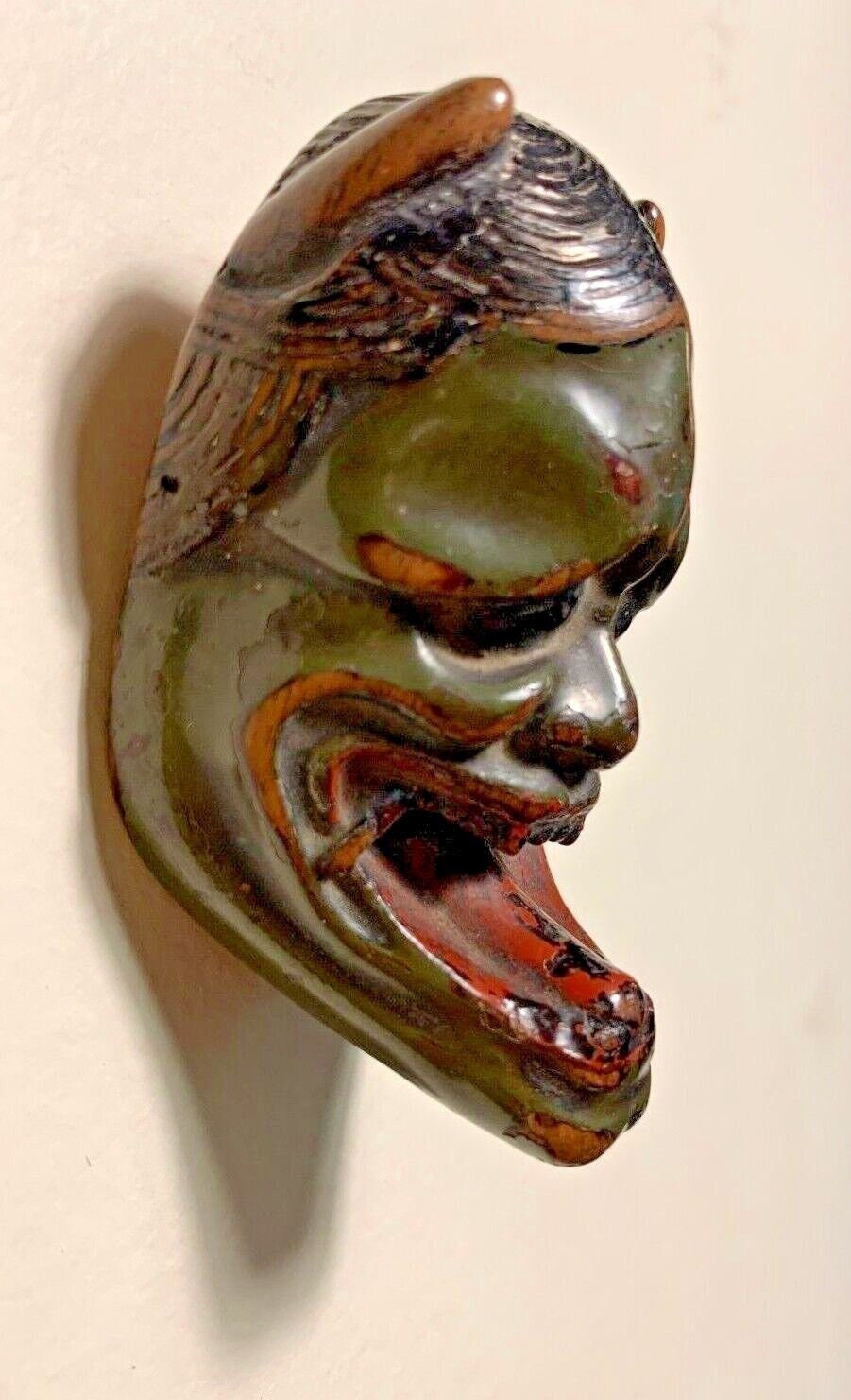 Antique Sagemono/netsuke Japanese/japan Wood/wooden Carved Buryu Oni ...