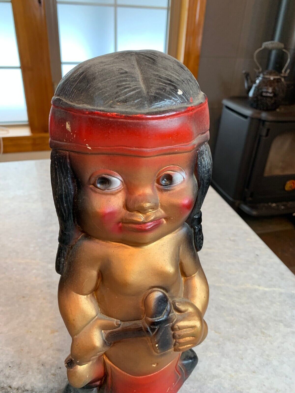 Rare Native American Indian Chalk Chalkware Figurine Piggy Bank Statue ...