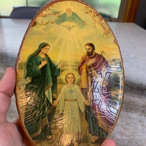 Vintage Pine Disc/plaque Lithographic Picture of Jesus Lovely Crazing ...
