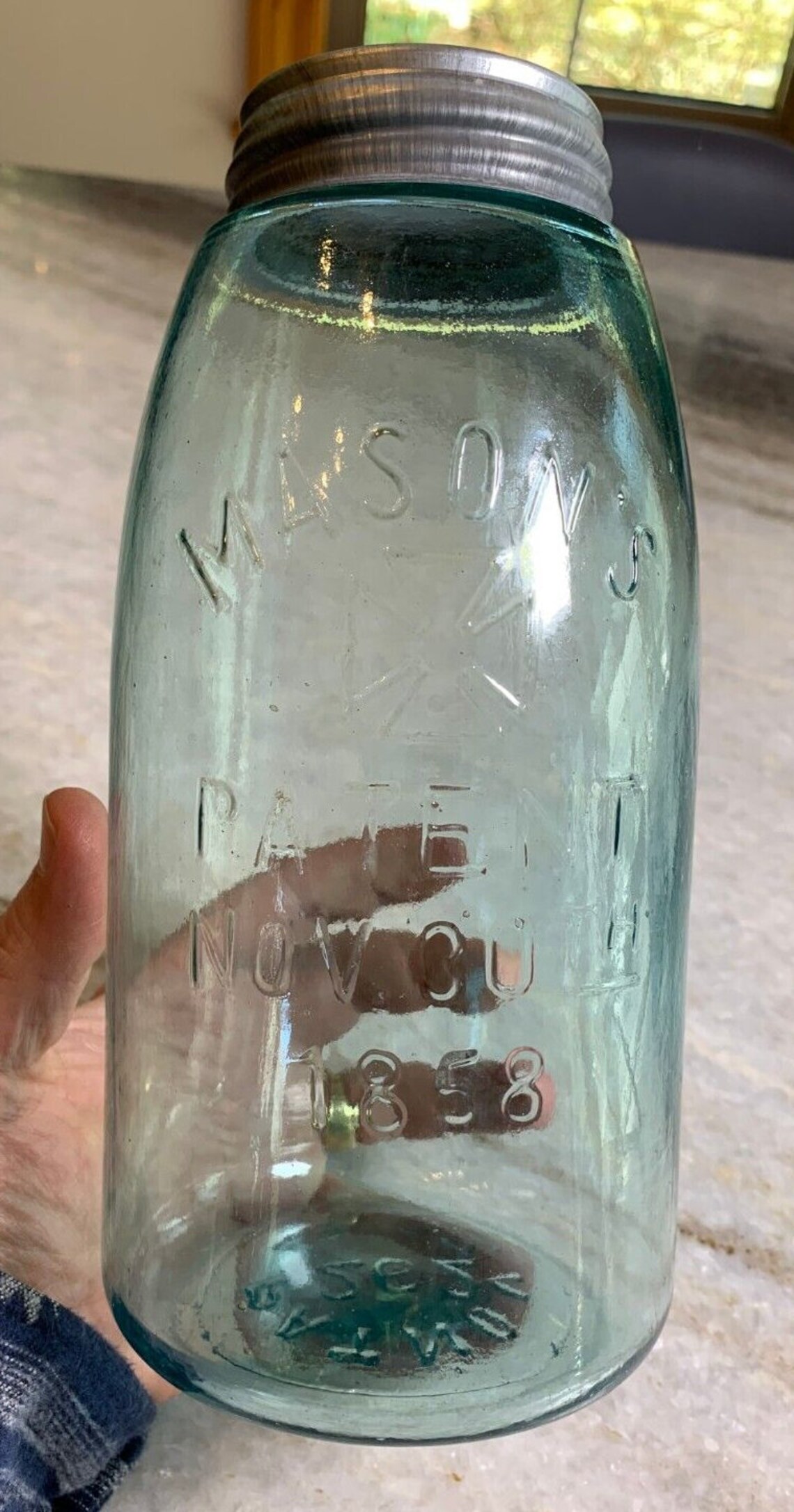 Large Clean Antique Mason No Shoulders Blue Aqua Canning Jar Pat 1858 ...