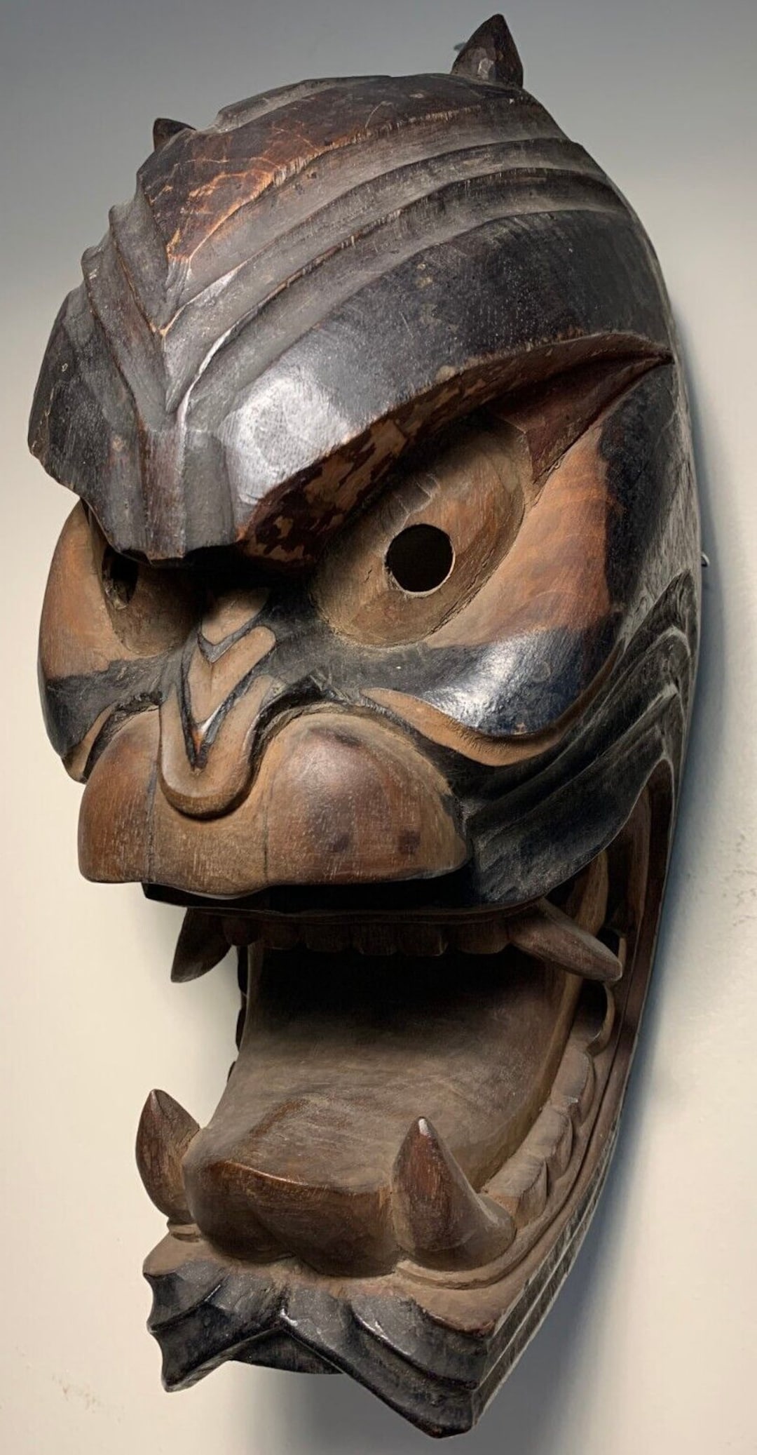 Danced, Patina, Antique, Japanese Japan Wooden - Menburyu Mask - Furyu ...