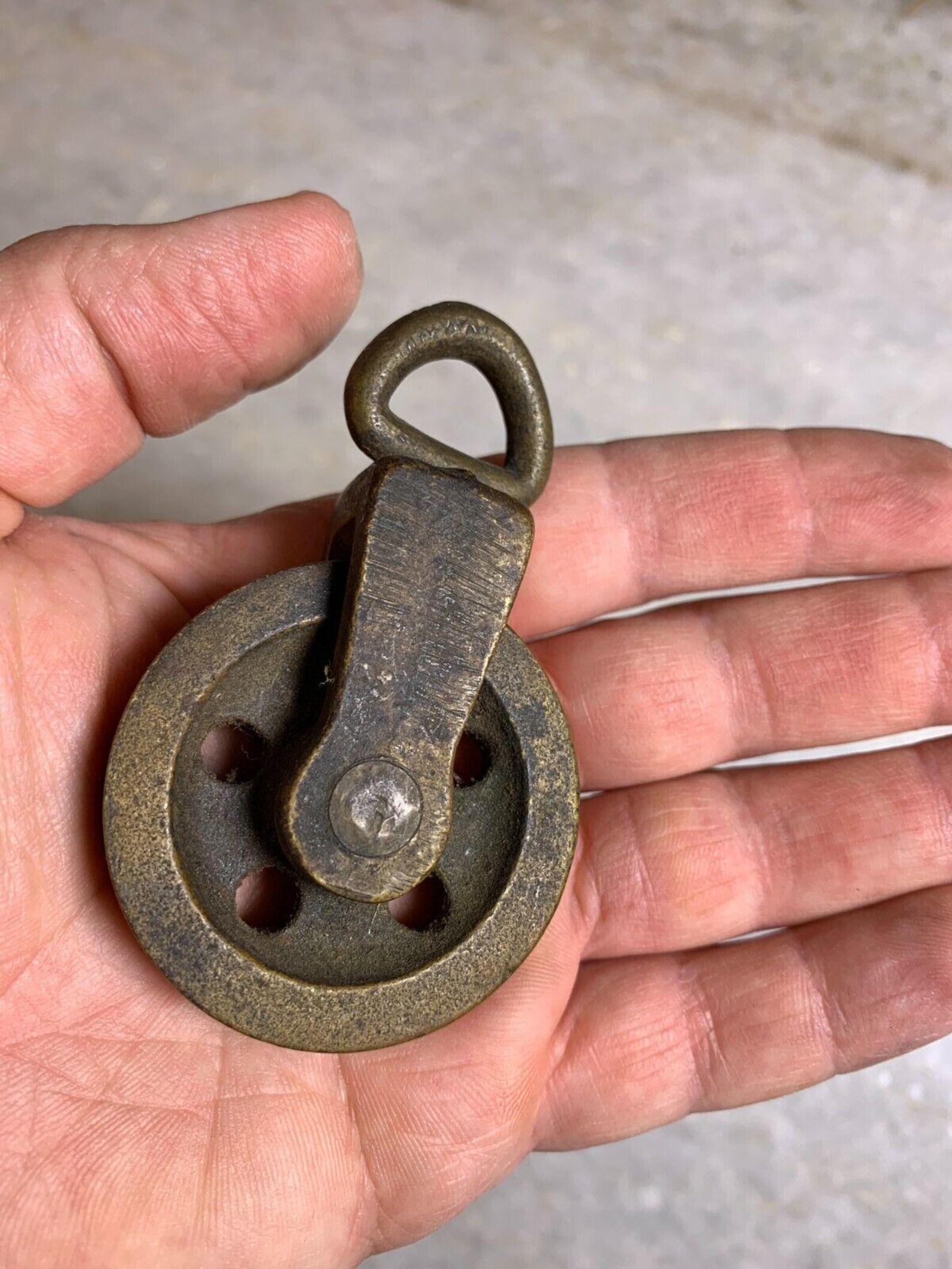 Antique Vintage Small Little Solid Brass Pulley Pullely Wheel Block and ...