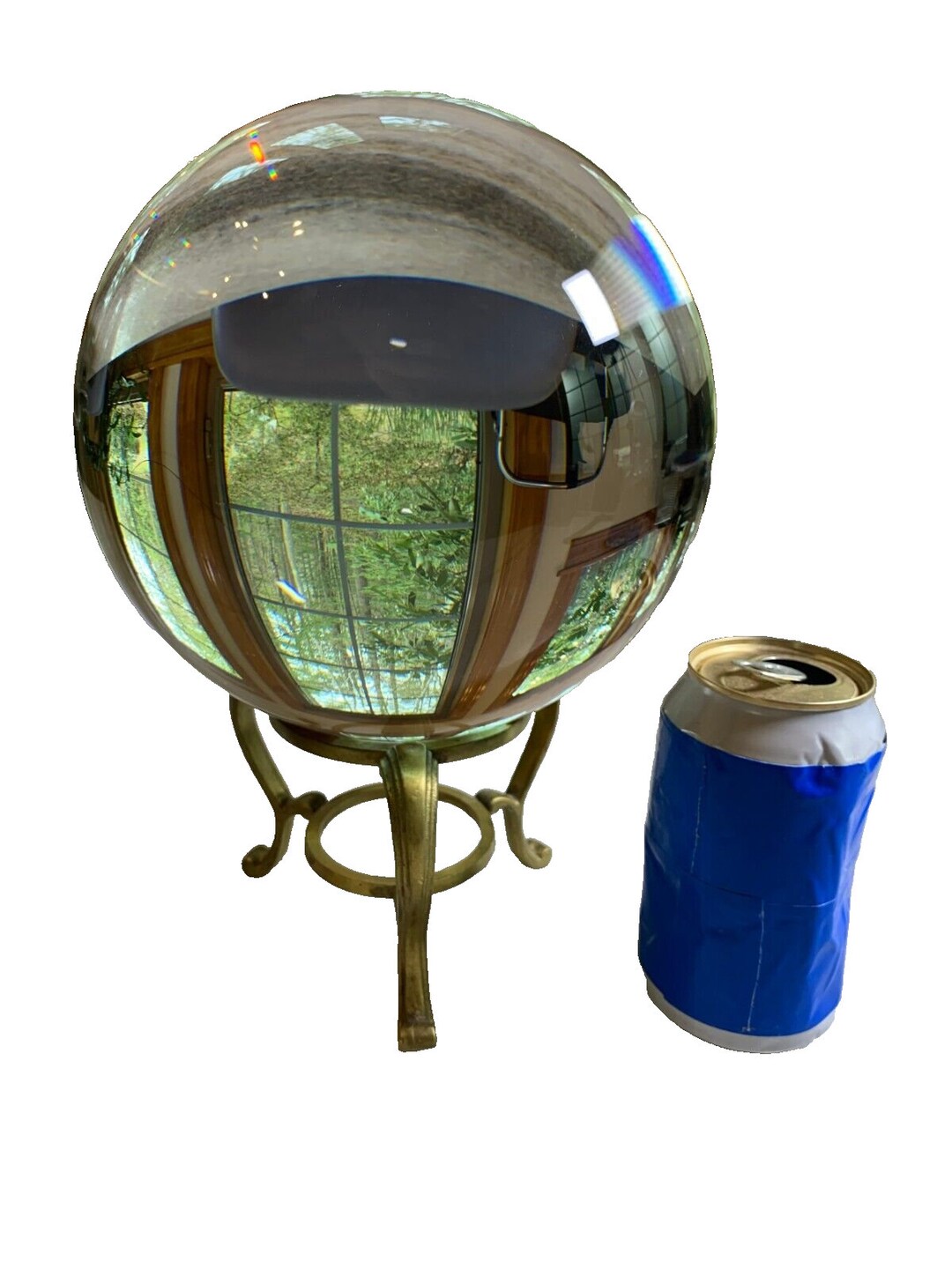 Antique Vintage Large 8" Crystal Ball Art Deco Brass Stand Fortune ...