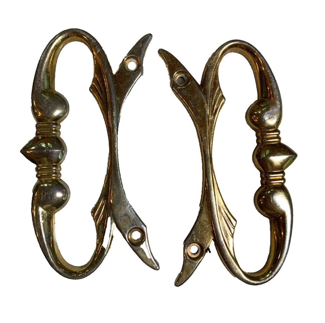 Antique Vintage Mid Century Modern Mcm Steel Metal Handle Handles Gold ...