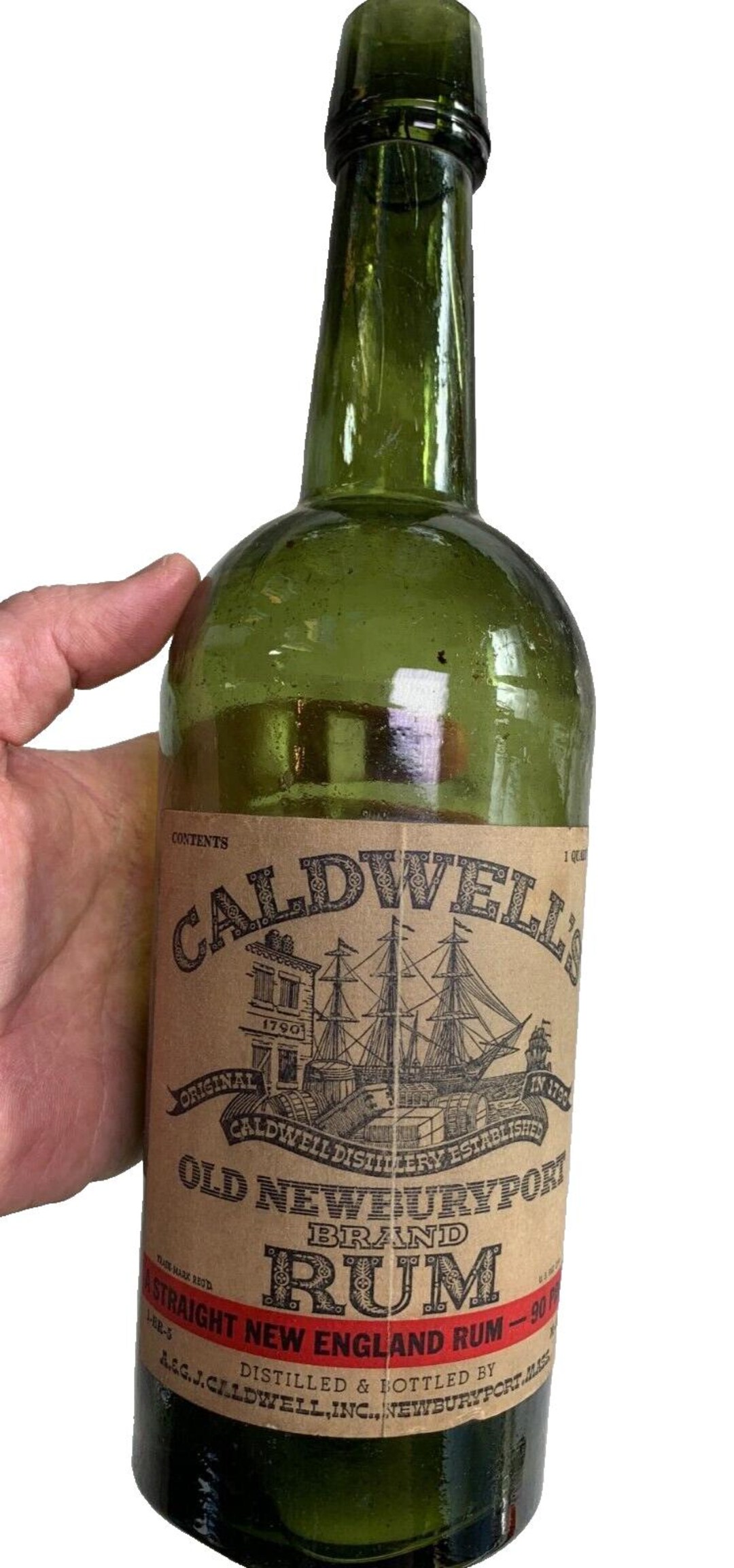 Antique Applied Top Caldwell's W Label Rum Bottle Newburyport ...