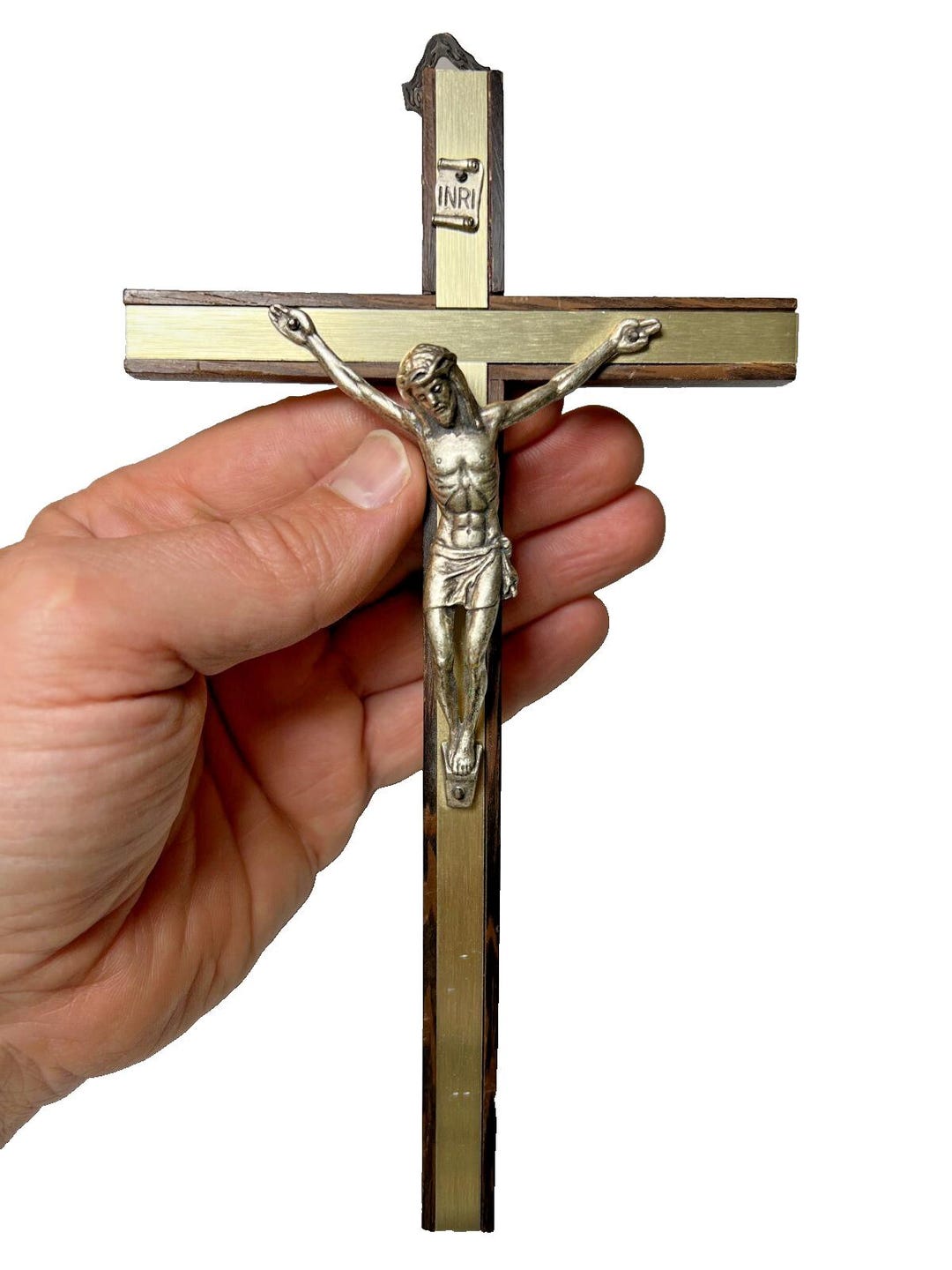 Vintage Wood Wooden Jesus Christ Cross Crucifix Gold Catholic Christian ...