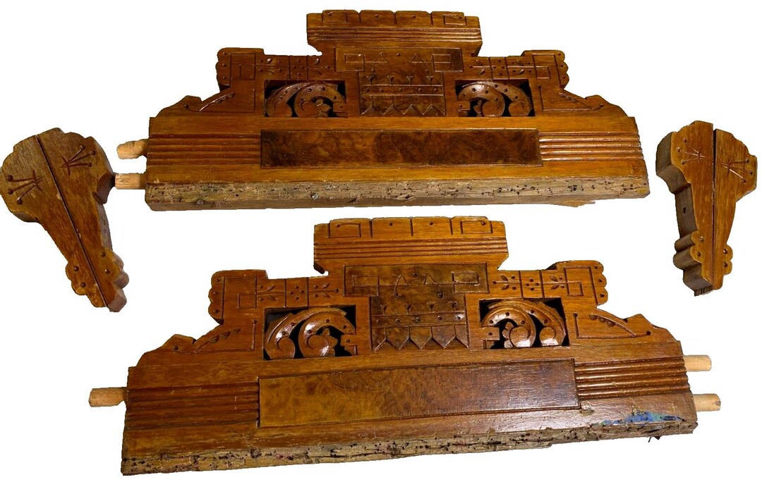 Antique Ornate Hand Carved Wood Wooden Chair Backer Dowels ...