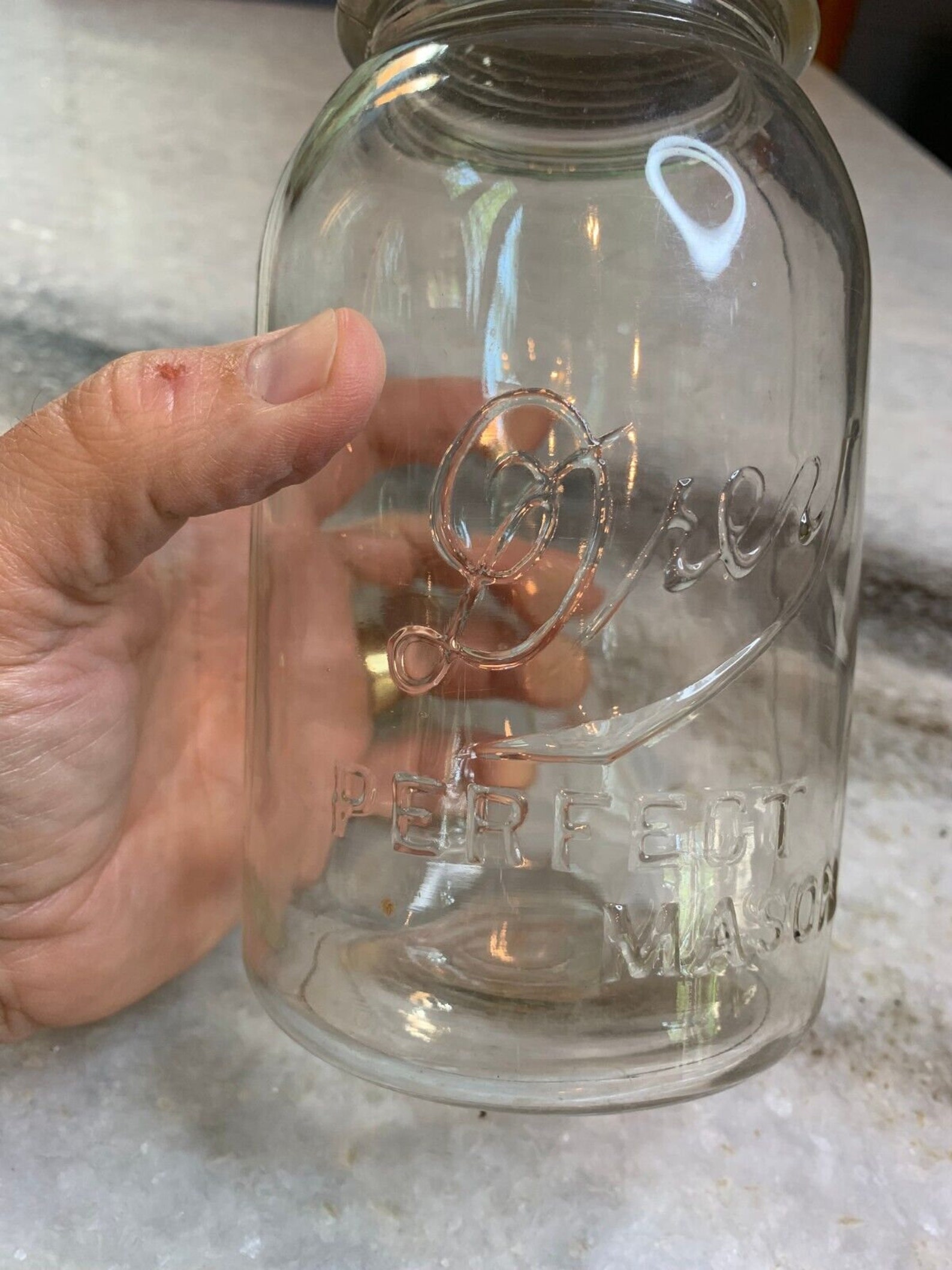 Antique Drey Perfect Mason Canning Jar Cursive Writing W/zinc Lid Quart ...