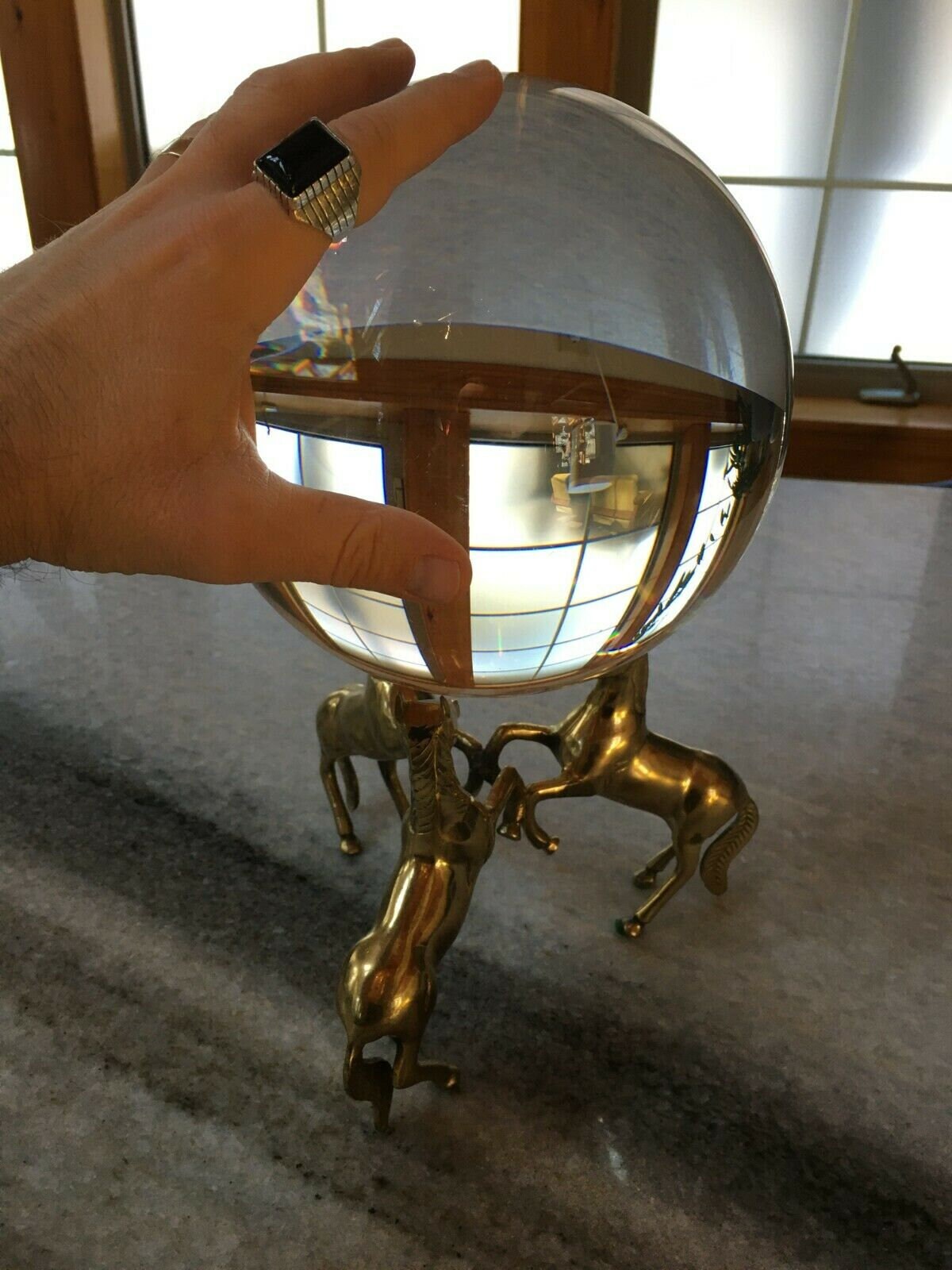 Massive 8, Vintage, Crystal Ball W/ornate Brass Stand Horses - Etsy