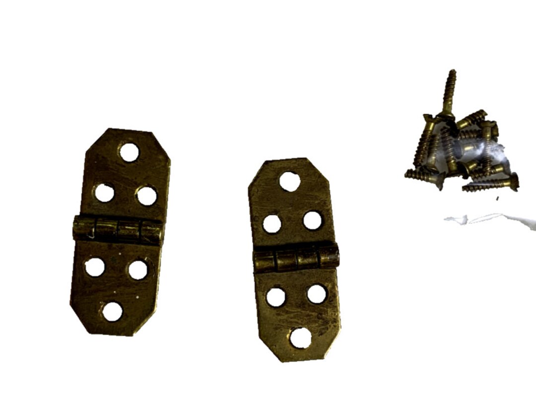 Antique Small Little Tiny Brass Hinge Hinges W/ Screw Screws Chest Box ...