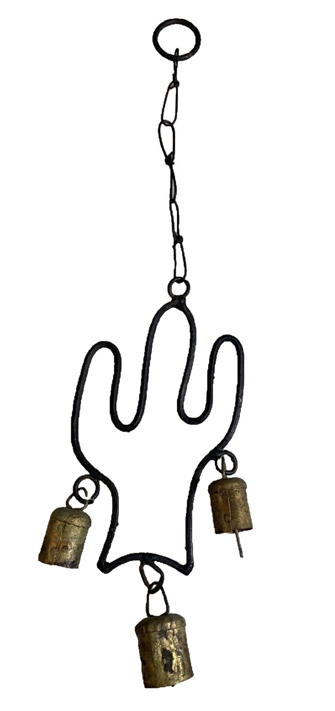 Vintage Metal Steel Wrought Iron Cactus Bell Bells Wind Chime Chimes ...