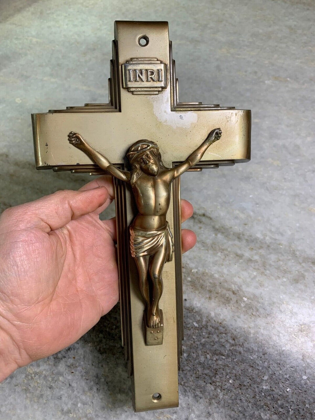 Antique Art Deco Finely Cast Painted Brass Bronze Parsons Crucifix ...