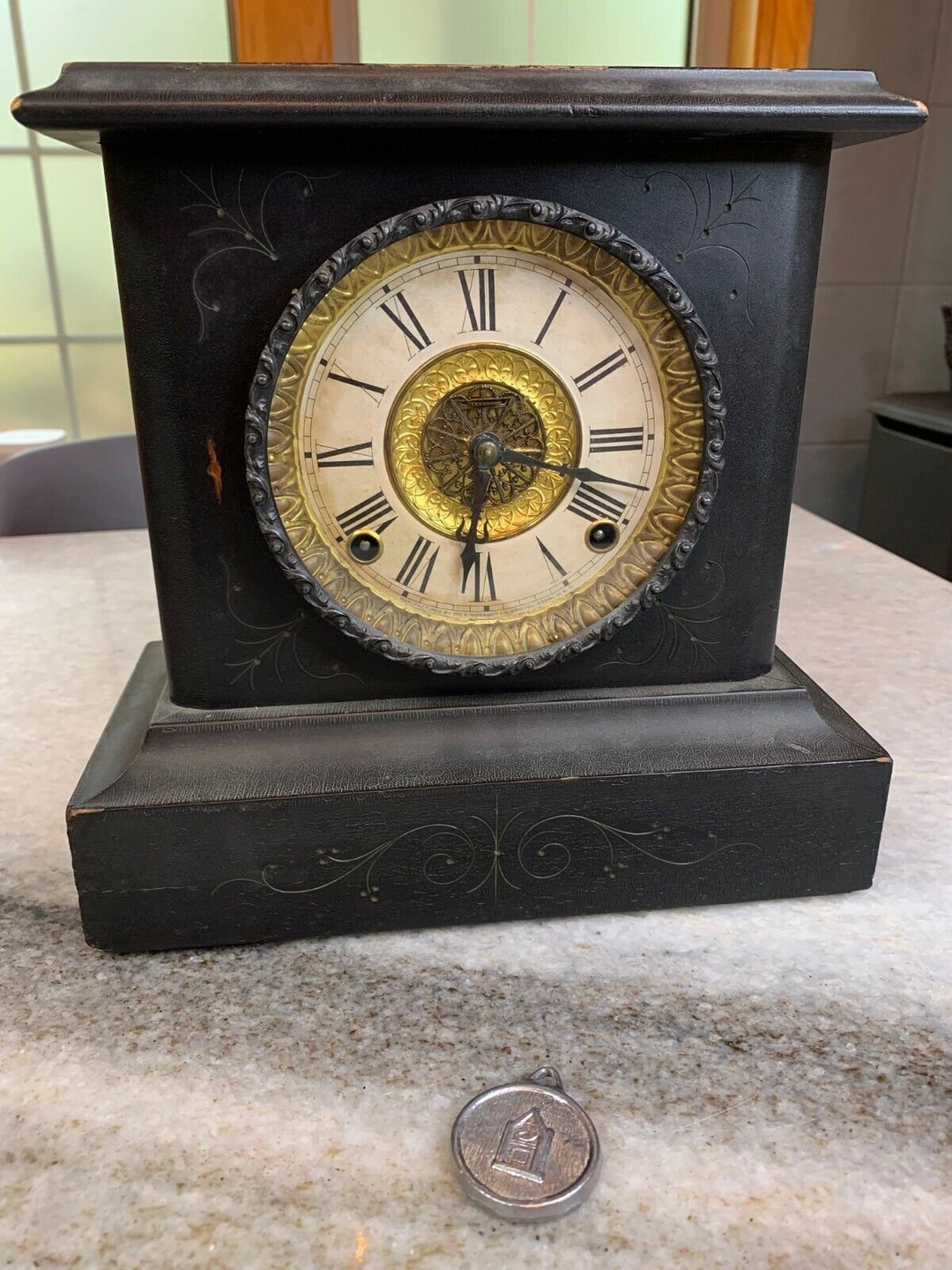Antique E. Ingraham Co Company Wood Wooden Mantle Clock Bristol ...