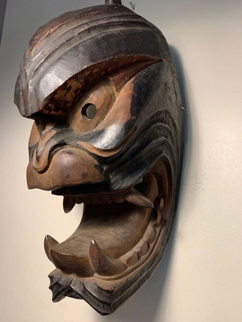 Danced, Patina, Antique, Japanese Japan Wooden Menburyu Mask Furyu ...