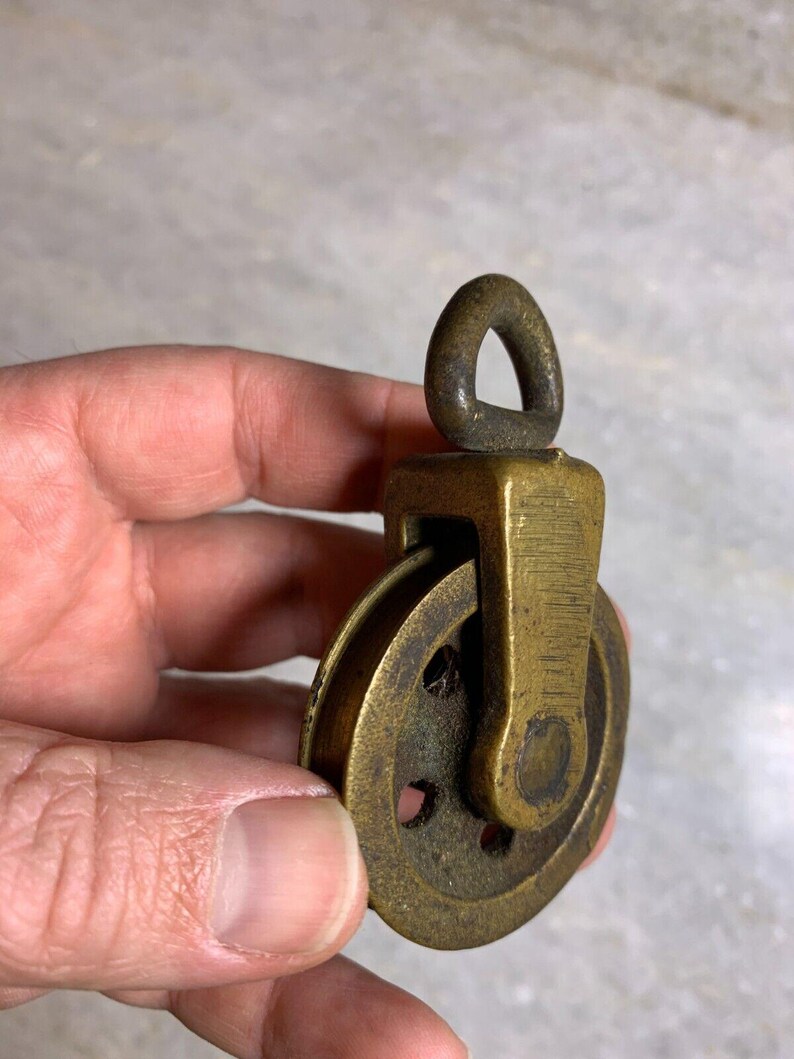 Antique Vintage Small Little Solid Brass Pulley Pullely Wheel Block and ...