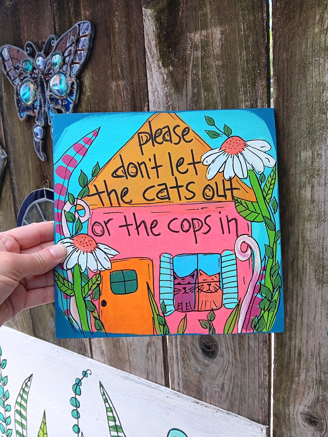 Funny "no Cops Allowed" Cat Art Sign: Hand-painted Wood Panel (8x8") - Etsy