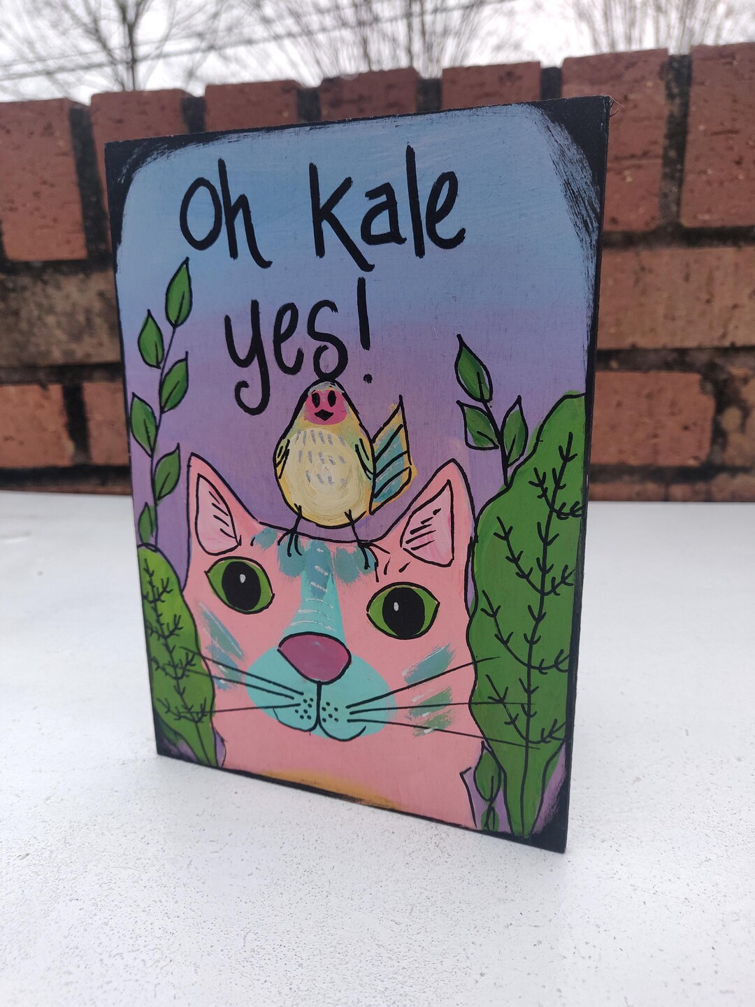 Funny Cat Acrylic Painting: Oh Kale Yes! Kitchen Wall Art - Etsy