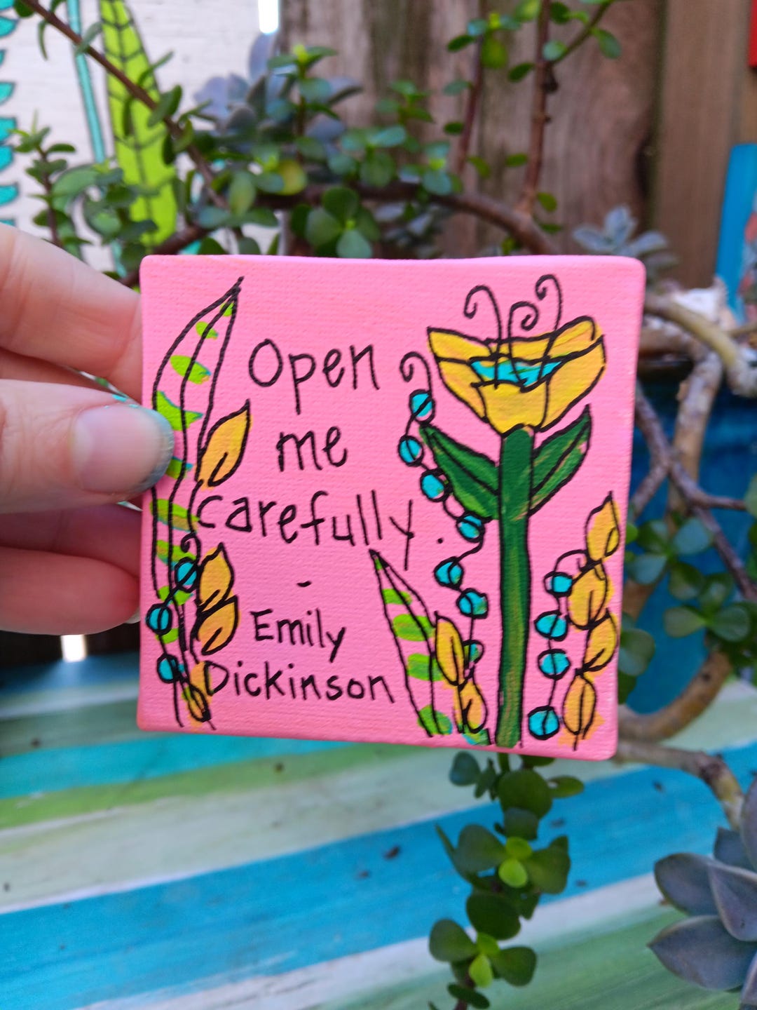 Open Me Carefully - Emily Dickinson Quote - Miniature Acrylic Canvas ...