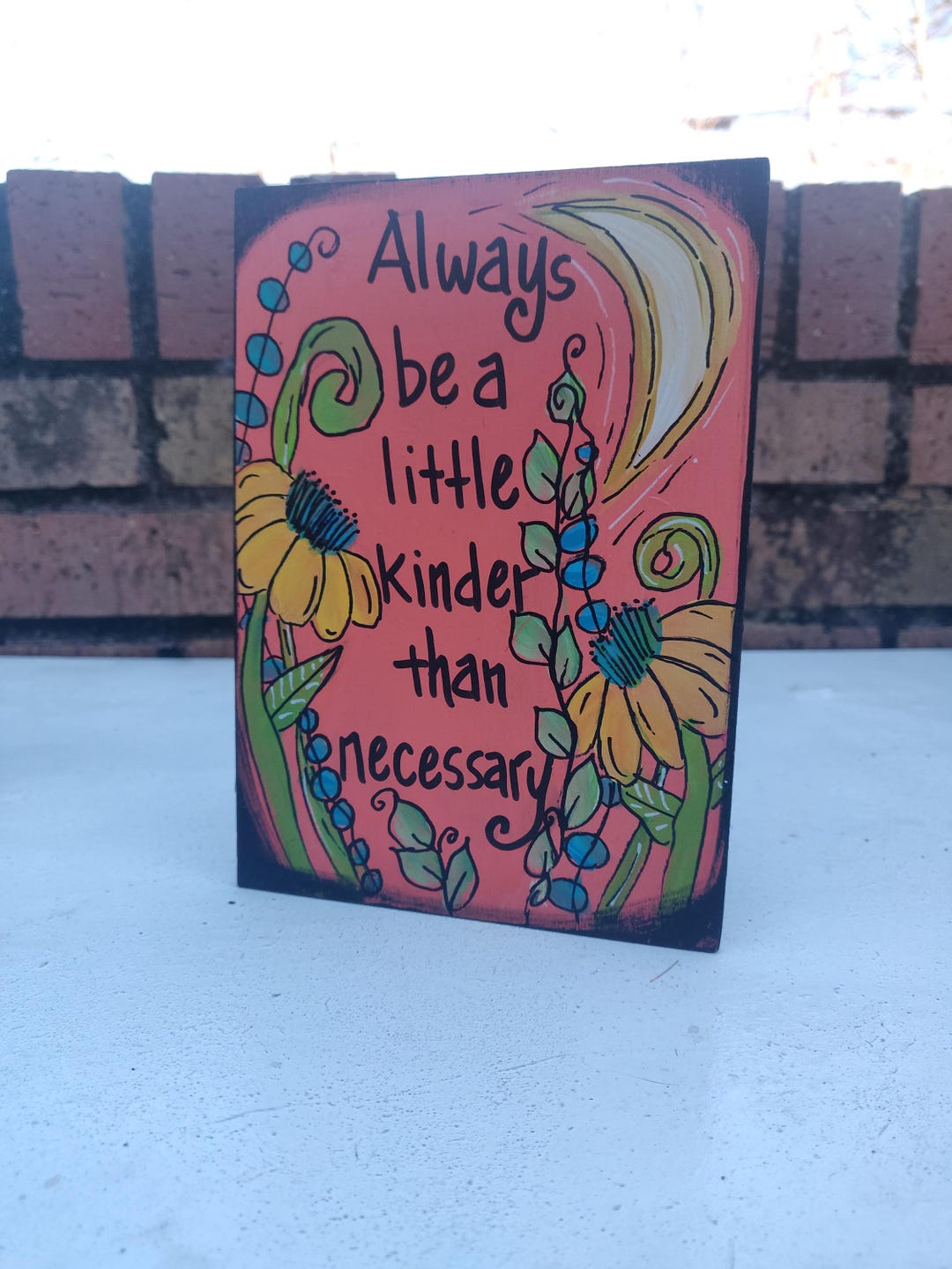 Be Kinder Than Necessary Quote Painting: Floral Wood Panel Art (7x5 ...