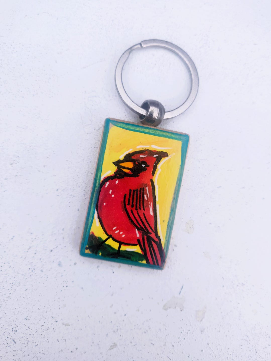 Hand-painted Cardinal Keychain, 2" Wooden Keychain With a Painted ...
