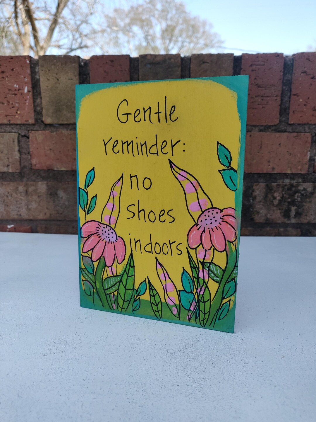 Gentle Reminder: No Shoes Indoors - Hand-painted on 7 X 5" Panel, No ...
