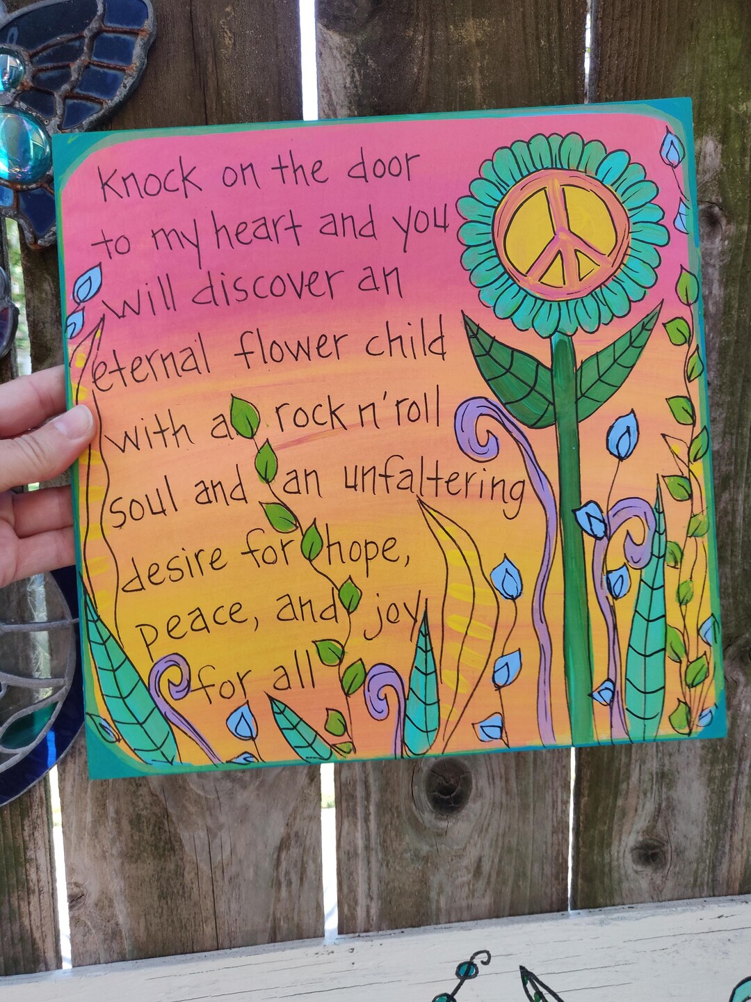 Hand-painted "eternal Flower Child" Peace Sign Art (10x10") - Etsy