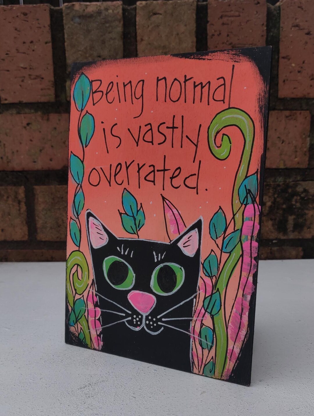 Being Normal is Overrated - Funny Black Cat Painting (7x5") - Etsy
