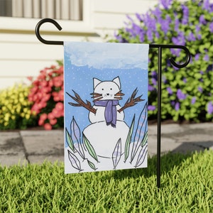 Snowman Kitty Cat 18 X 12 Garden & House Banner Winter Garden Flag or ...